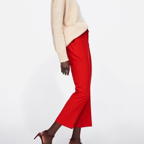 Zara | Pants & Jumpsuits | Zara Red Ruffled Waist Pants | Poshmark